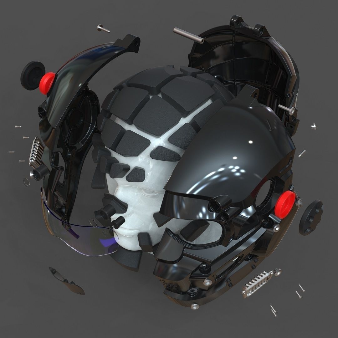 CAD-friendly models kit Helmet H1V1 and male head M1P1D0V1head 3D model ...