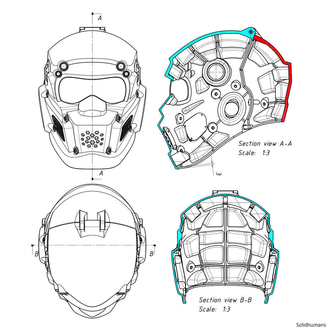 CAD-friendly models kit Helmet H1V1 and male head M1P1D0V1head 3D model ...