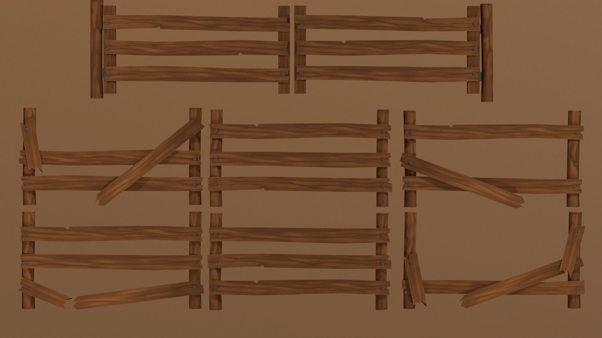 3D model Low-poly Fence and gate with handpainted textures VR / AR ...