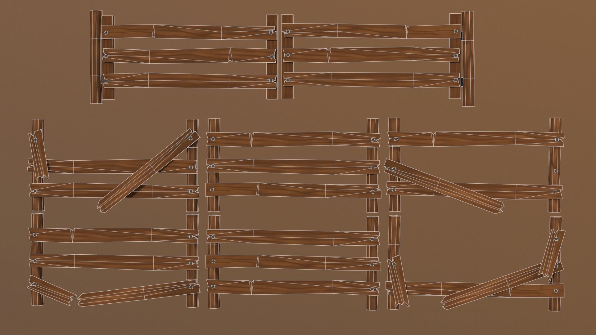 3D model Low-poly Fence and gate with handpainted textures VR / AR ...