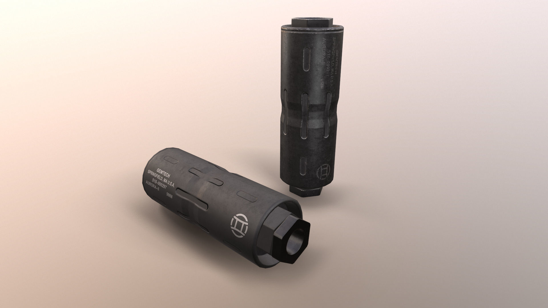 Gemtech Aurora II 9 mm Suppressor 3D model game-ready