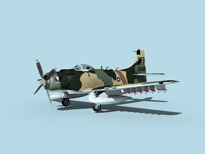 Douglas A-1H Skyraider V11 USAF 3D model animated rigged | CGTrader