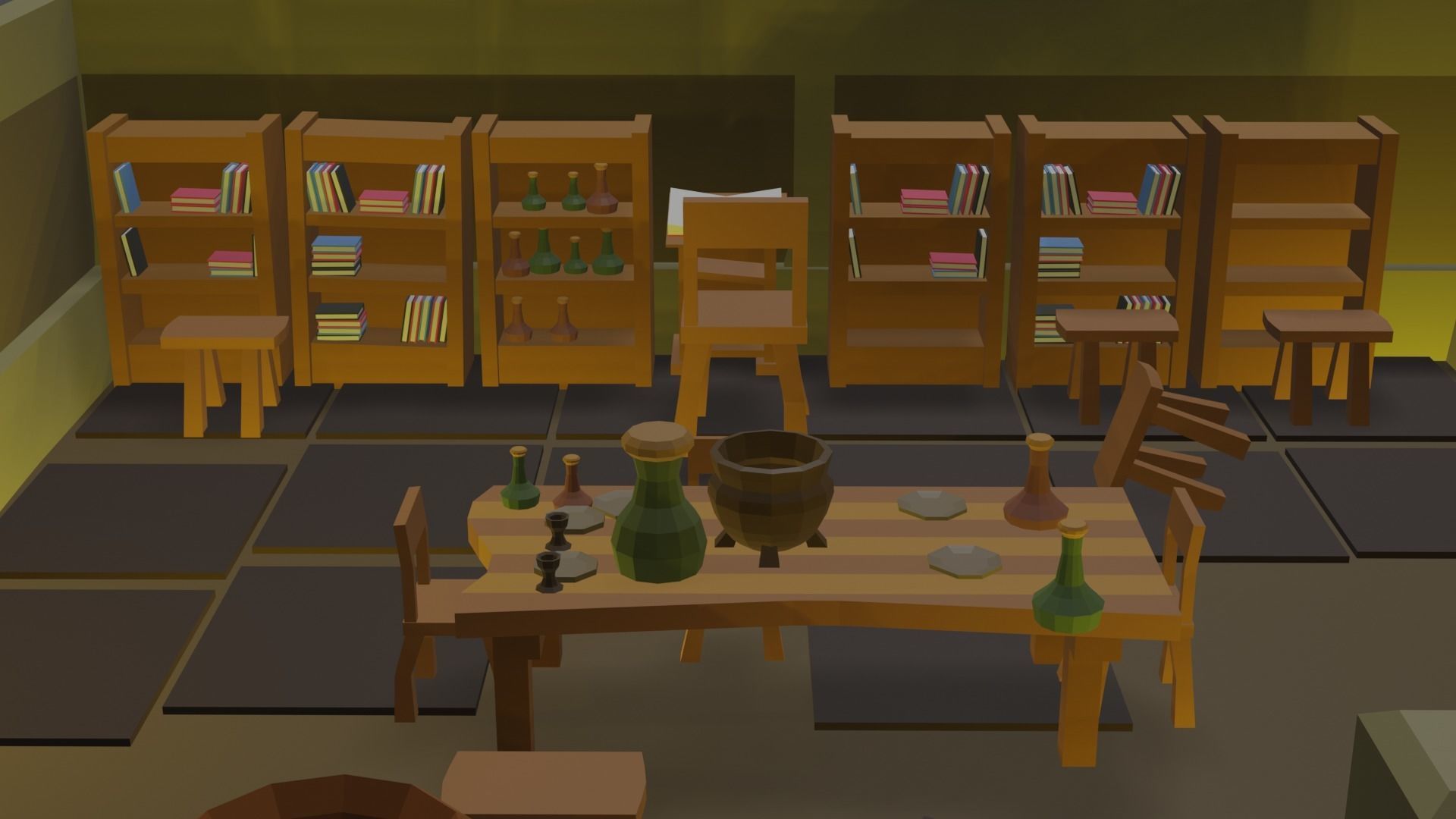 3D model low poly dungeon lego building with lights and furniture VR ...