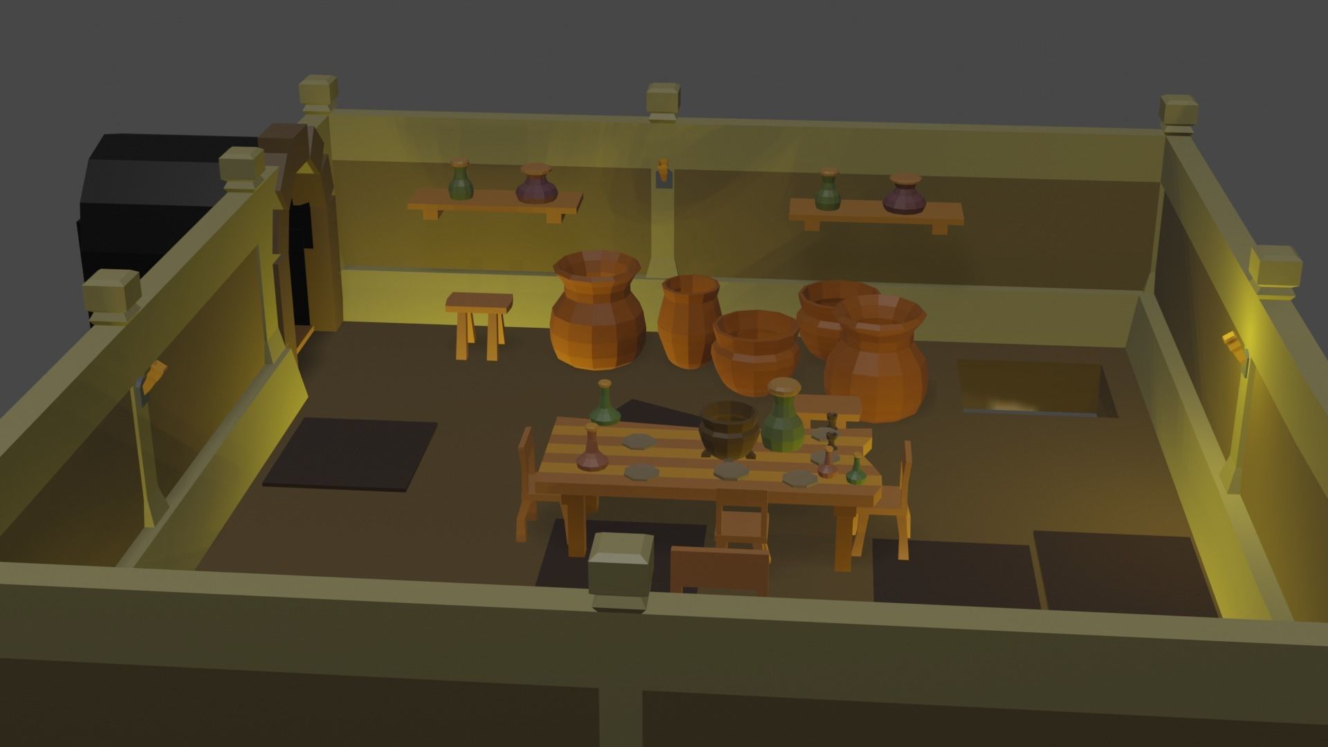 3D model low poly dungeon lego building with lights and furniture VR ...