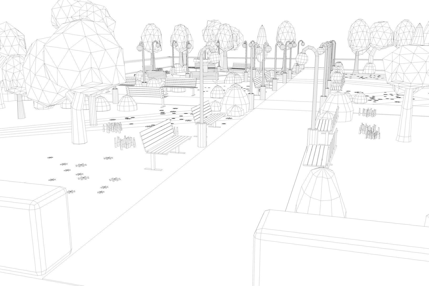 3D model Low Poly Park with trees and pond VR / AR / low-poly | CGTrader