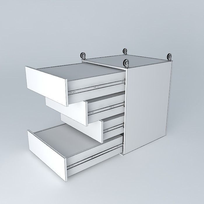 Drawers with telescopic slides and castors free 3D model | CGTrader