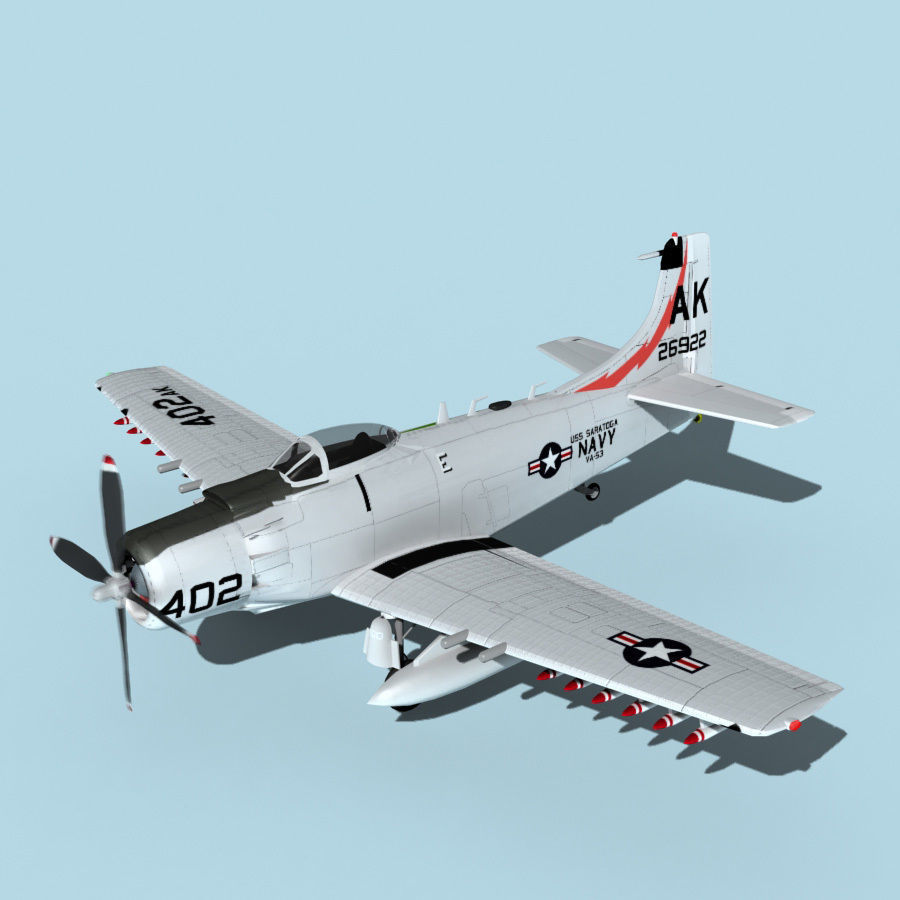 Douglas A-1H Skyraider USN Saratoga 3D model animated rigged | CGTrader