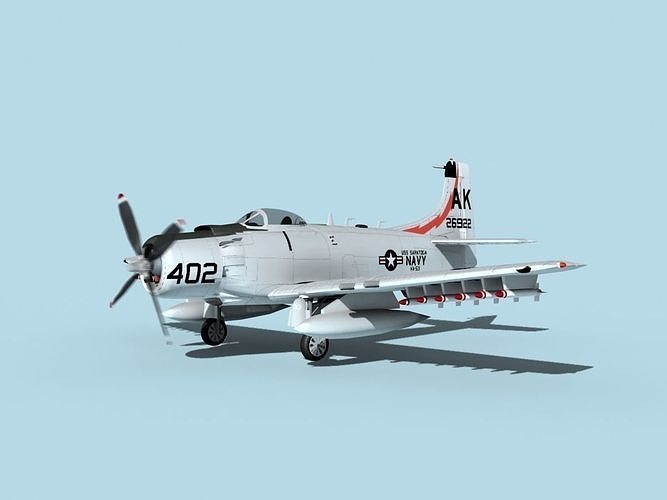 Douglas A-1H Skyraider USN Saratoga 3D model animated rigged | CGTrader
