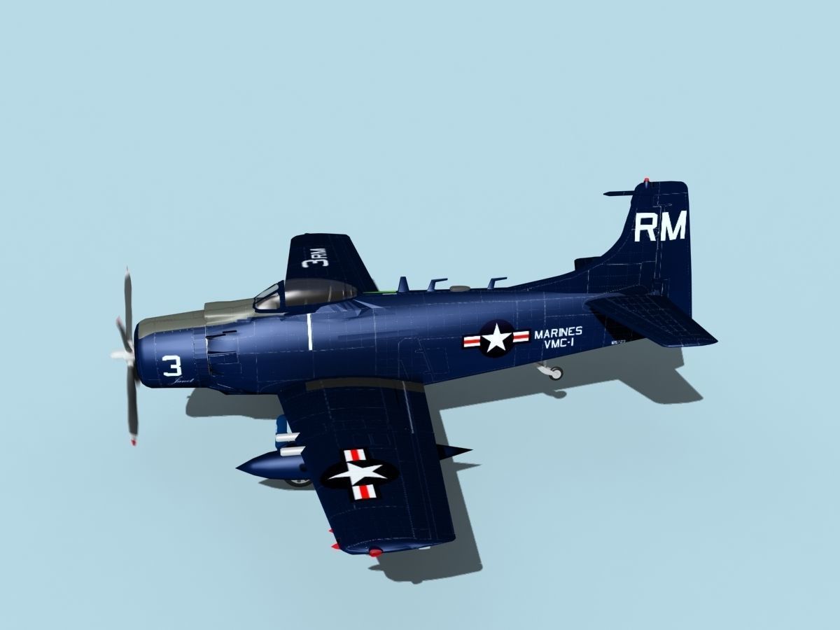 Douglas A-1H Skyraider V17 USMC 3D model animated rigged | CGTrader