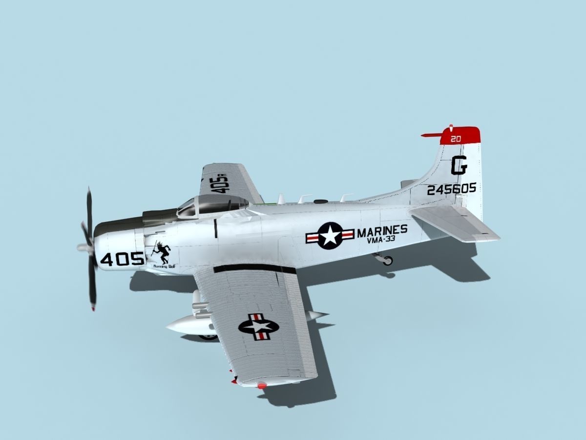 Douglas A-1H Skyraider V21 USMC 3D model animated rigged | CGTrader