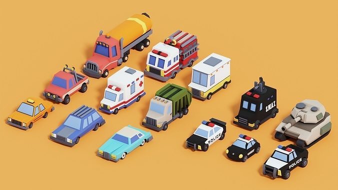 3D model Smooth Low Poly Stylized Vehicle Cars Pack VR / AR / low-poly ...
