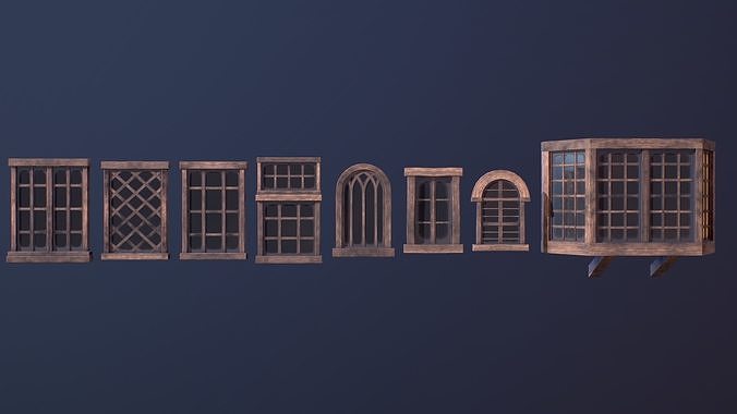 3D model Medieval Windows Pack Low-poly Game-ready VR / AR / low-poly ...