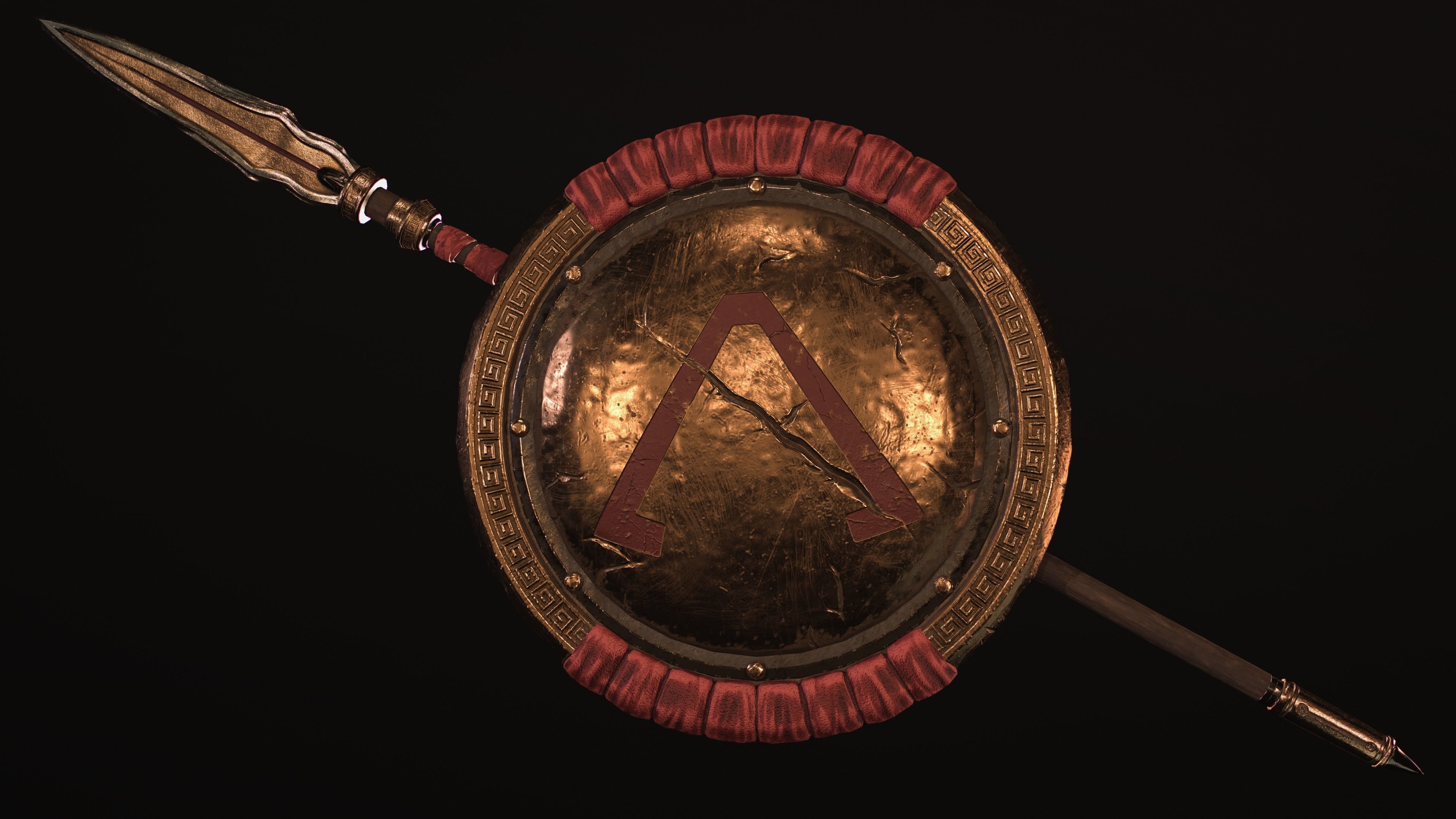 3D model Spartan Shield and Spear Low-poly Game-ready