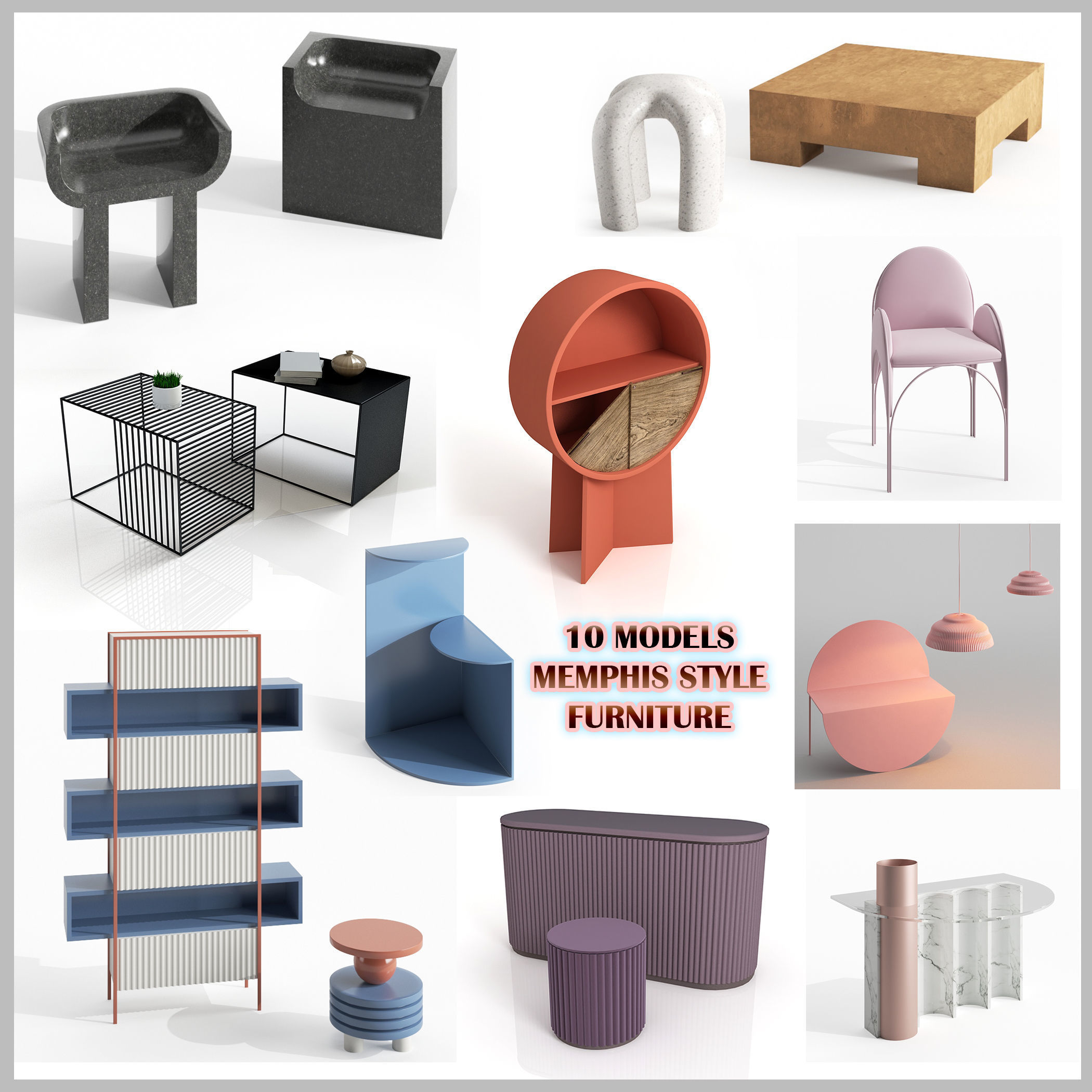 10 MODELS MEMPHIS STYLE FURNITURE 3D model | CGTrader