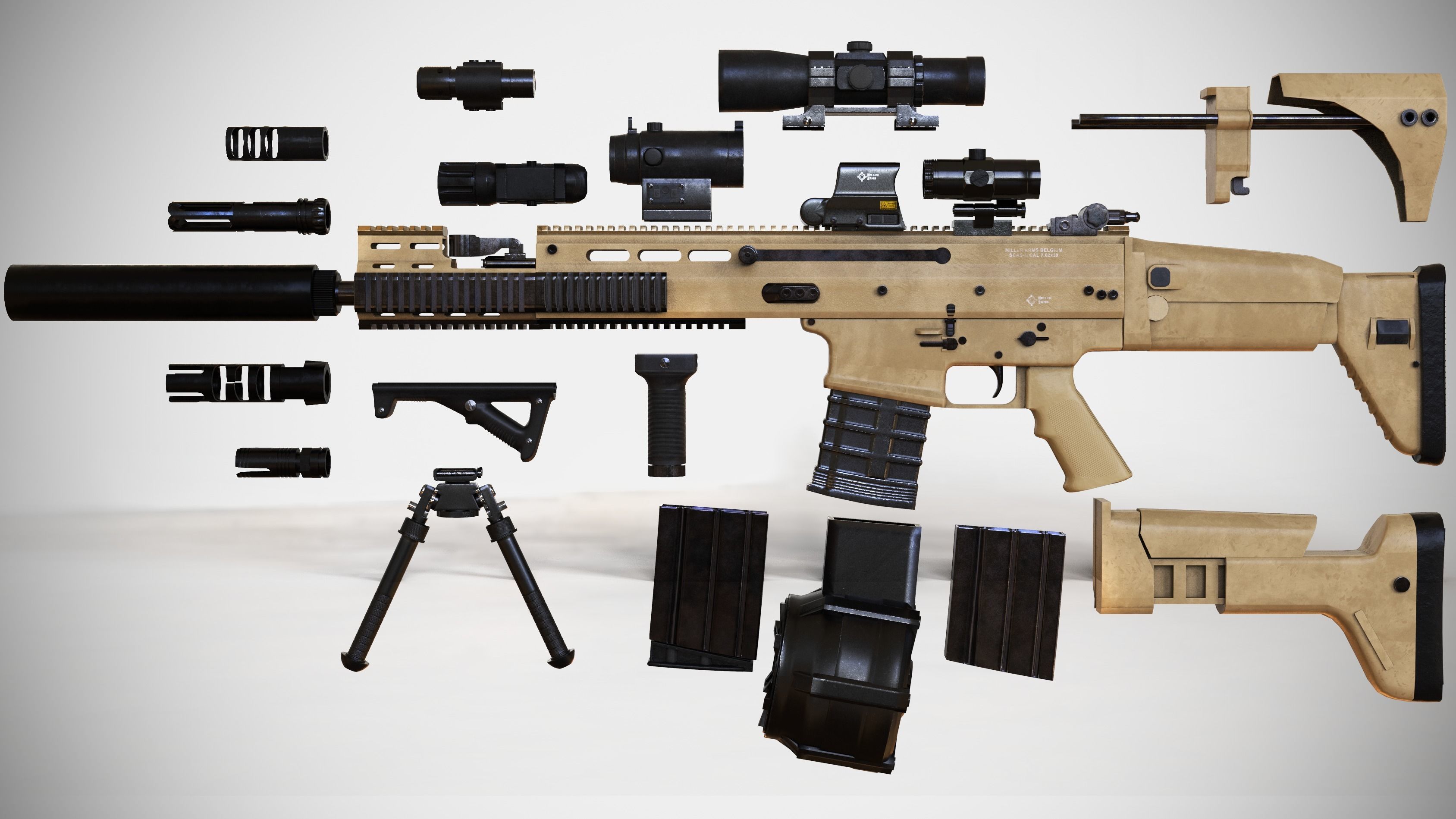 3D model FN SCAR - H - 25 Attachments - Customizable - Highly Detailed ...