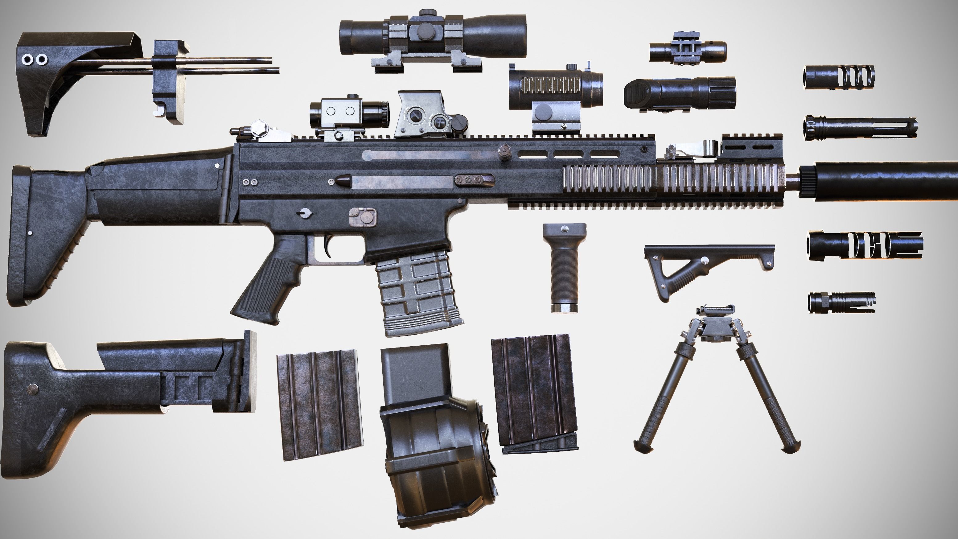 3D model FN SCAR - H - 25 Attachments - Customizable - Highly Detailed ...