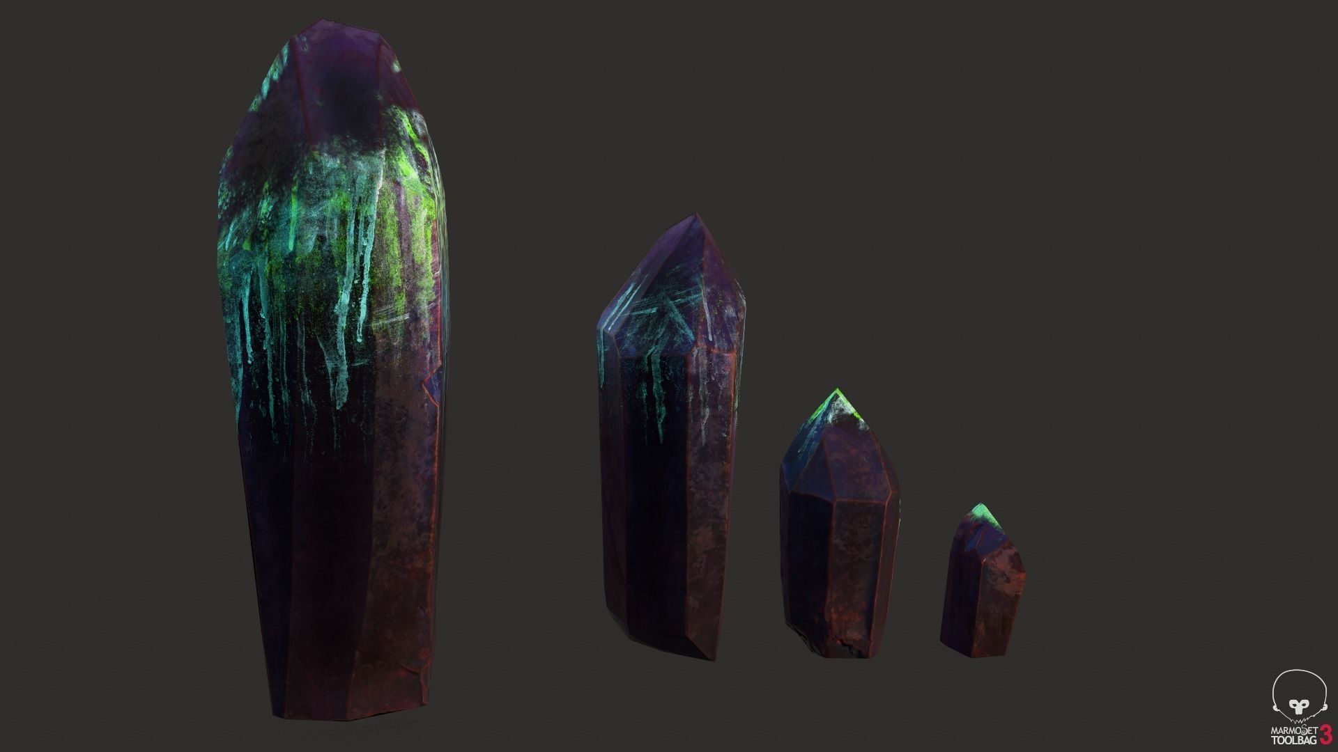 3D model Crystals with Emissive paint for emphasis in game VR / AR ...