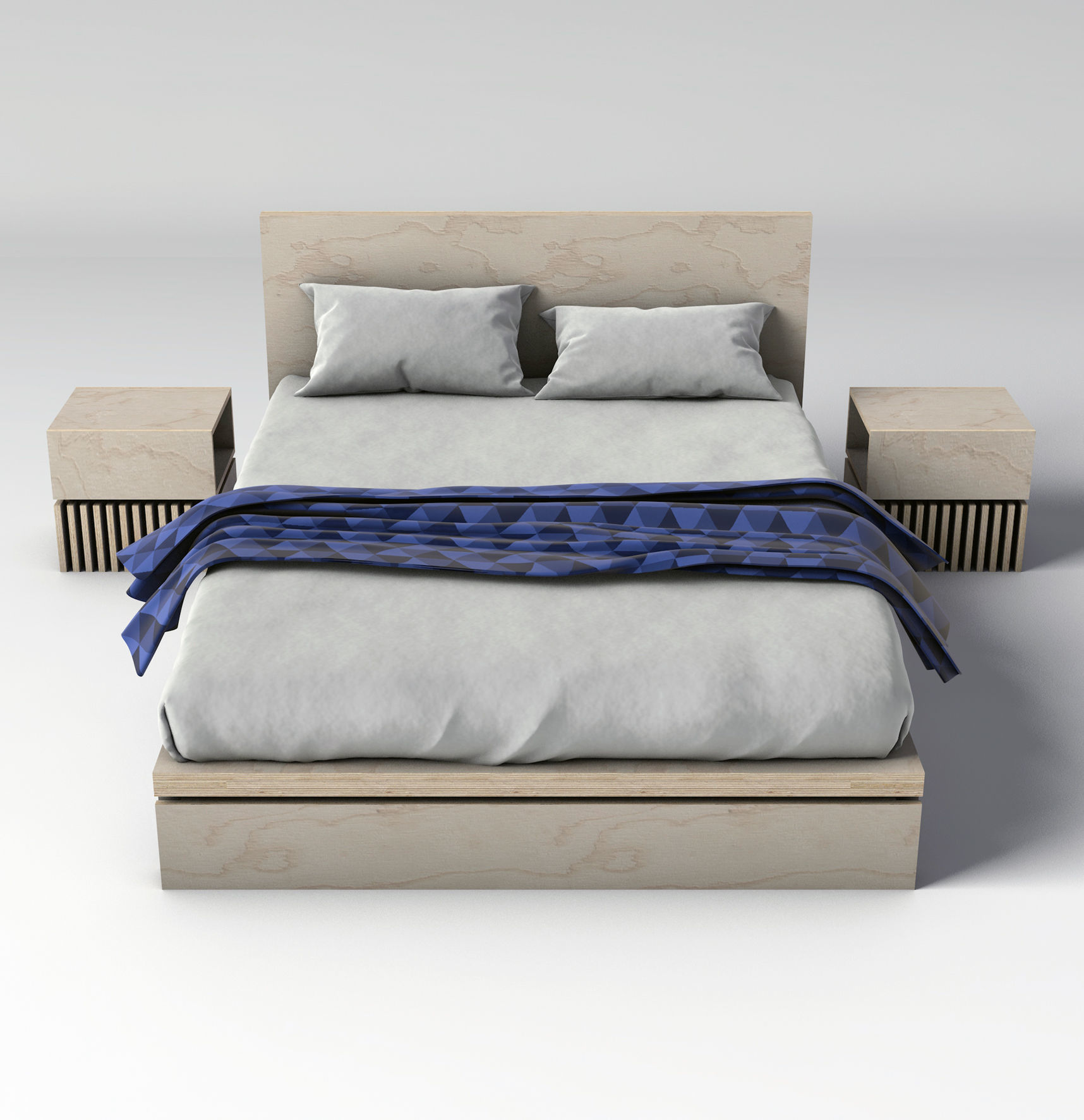 Modern Double Bed with Side Tables 3D model | CGTrader