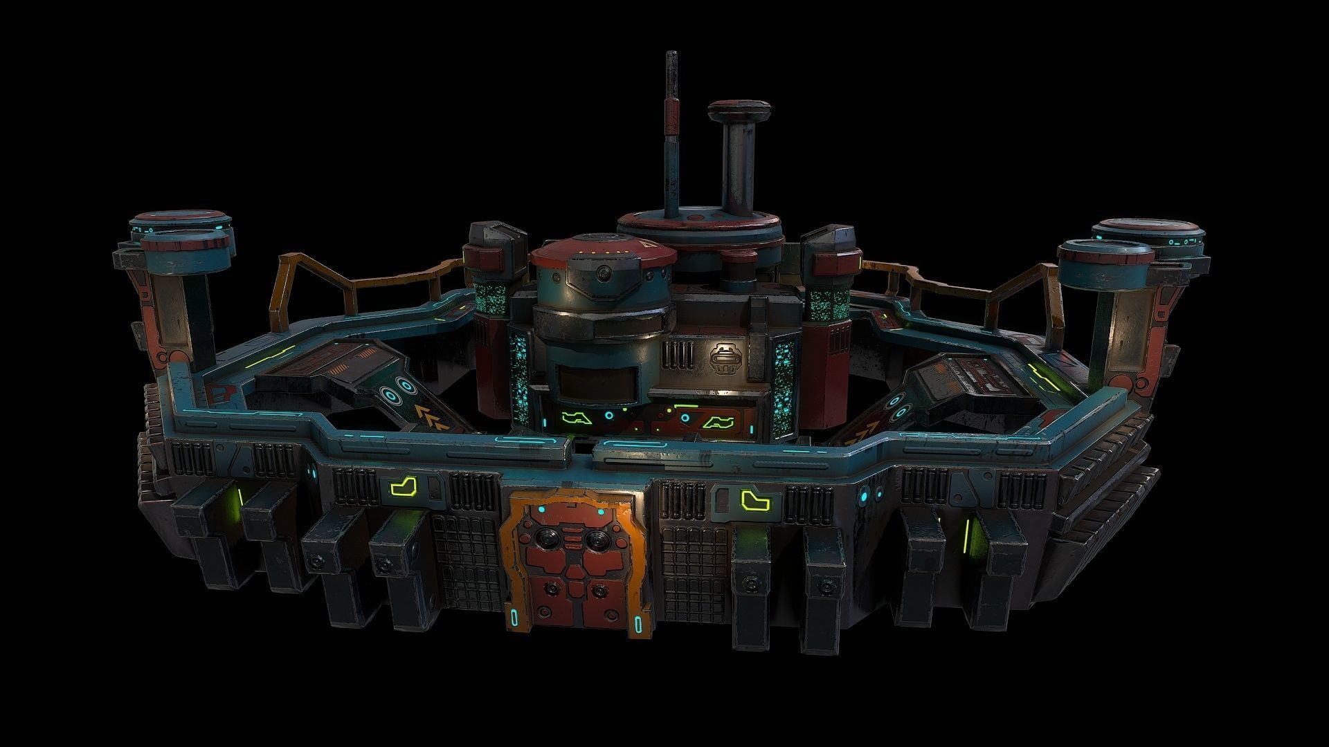 3D model Low poly sci fi fortress building environment asset VR / AR ...