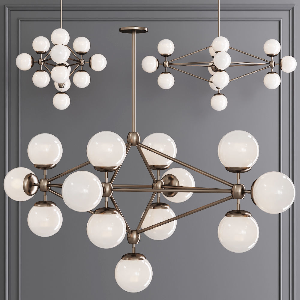 Modo Diamond Chandelier 13 Globes Bronze and Cream Glass 3D model ...