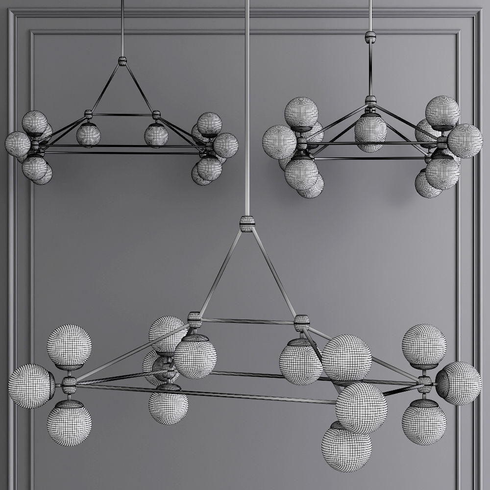 Modo Rectangle Chandelier 14 Globes Bronze and Clear Glass 3D model ...