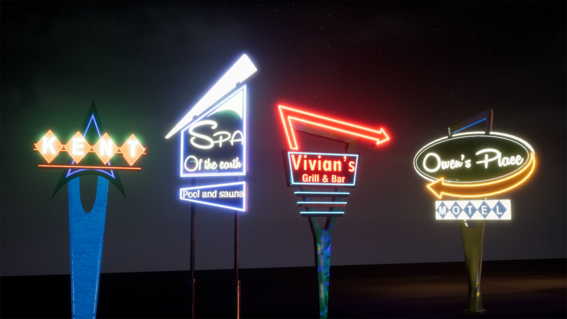 3D model Retro Googie Diner Neon Sign Set - FBX Included VR / AR / low ...