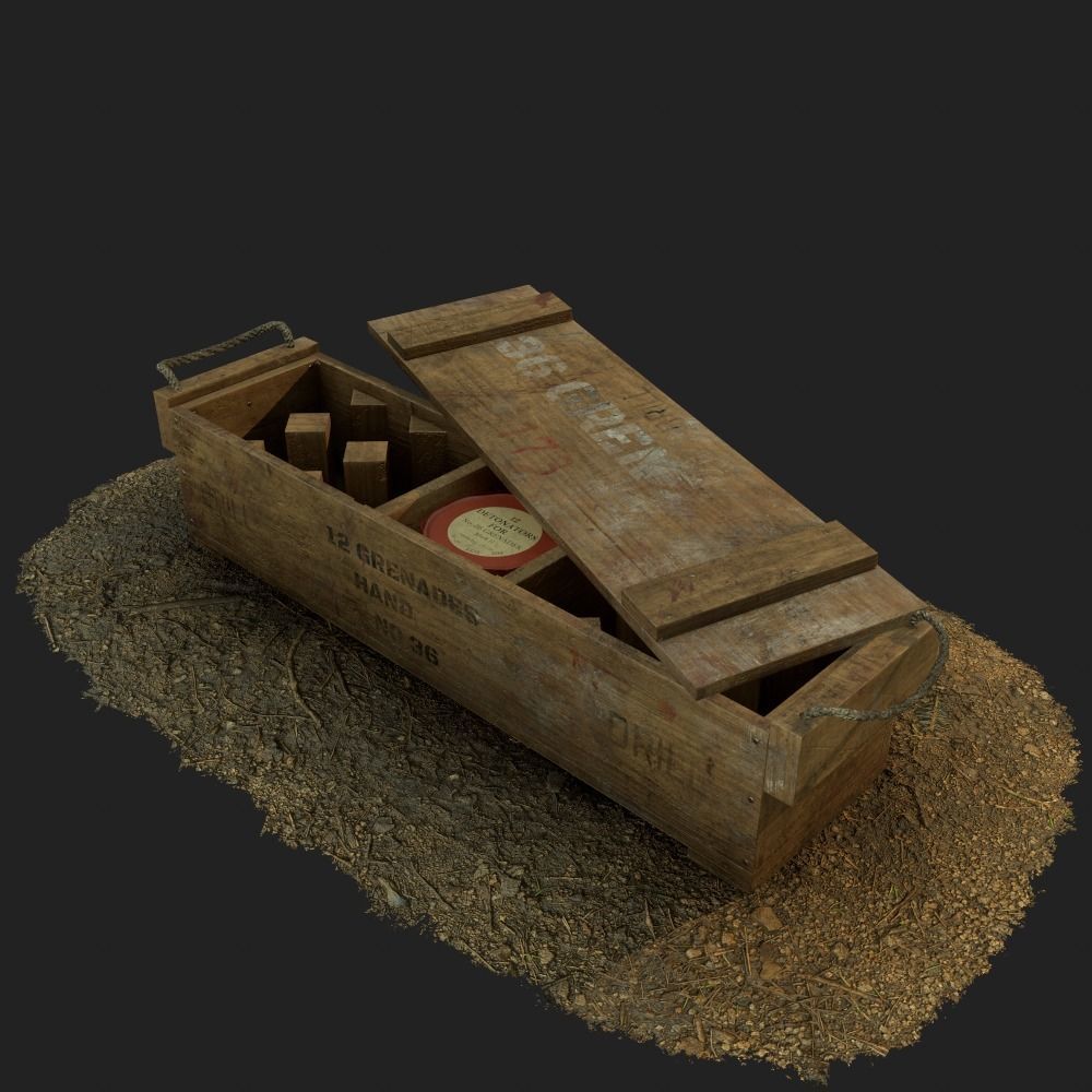 3D model British army wooden grenade crate WW1 and WW2 VR / AR / low ...