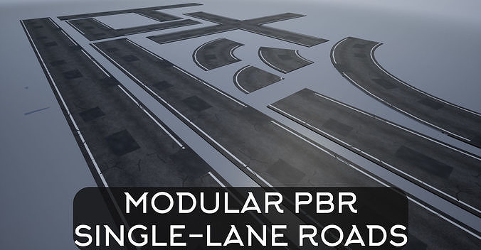 3D model modular single lane PBR road VR / AR / low-poly | CGTrader