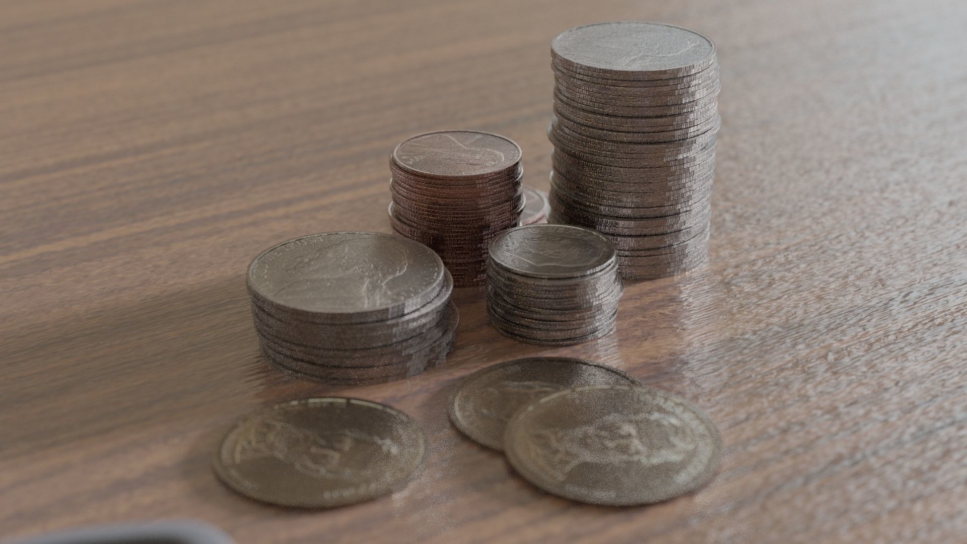 3D model coin coins us usa dime nickel penny quarter VR / AR / low-poly ...