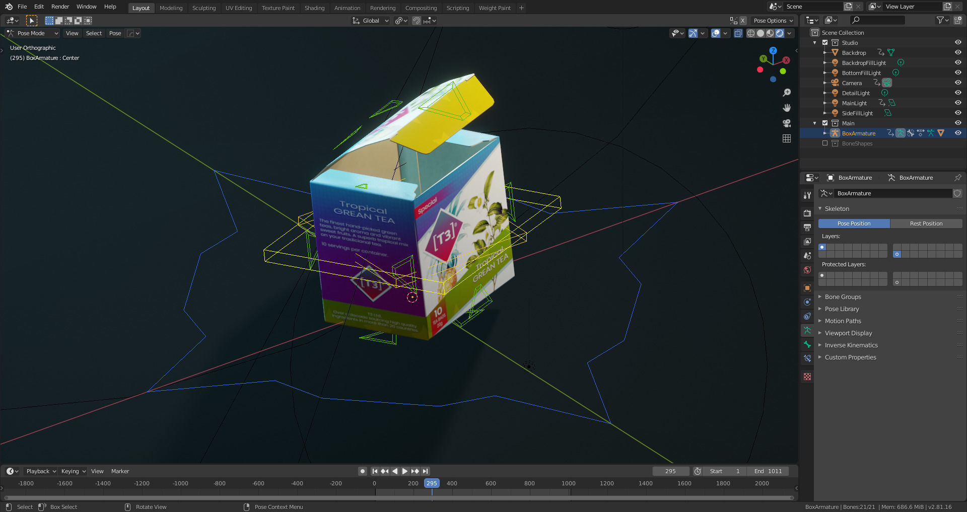 Rigged Dieline for Box Packaging Design and Product Animation 3D model ...