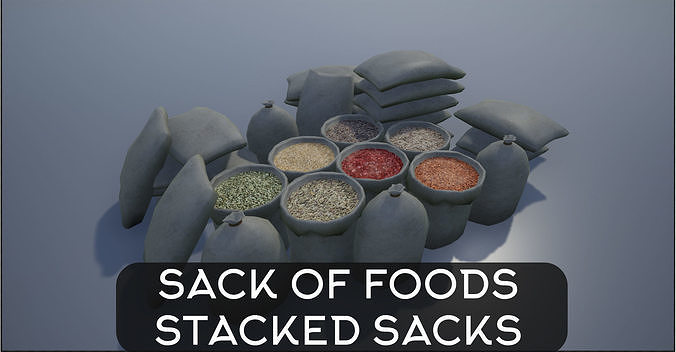 3D model Stacked Sacks and Sack of food and spice VR / AR / low-poly ...