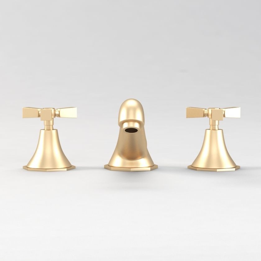 Three Hole Deck Mounted Lavatory Faucet Metal Tri-spoke Handles 3D ...