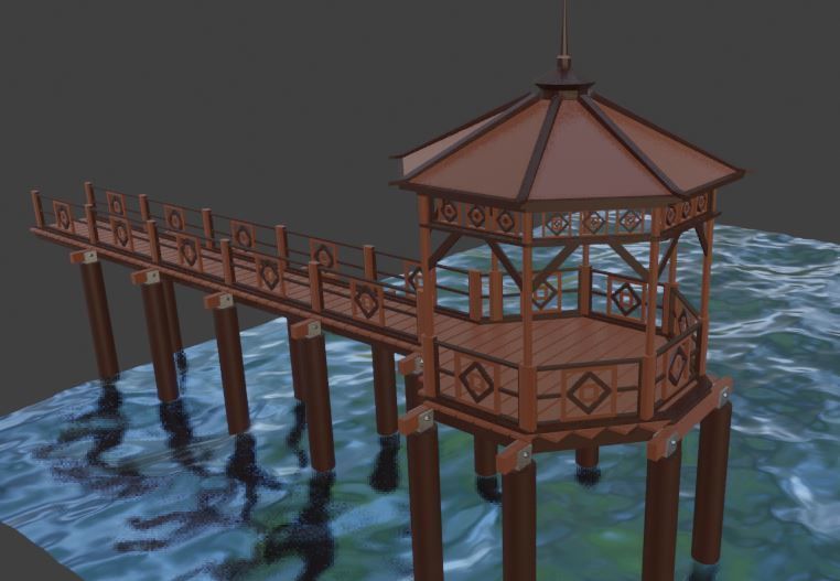 3D model Wooden Pier With Gazebo VR / AR / low-poly | CGTrader