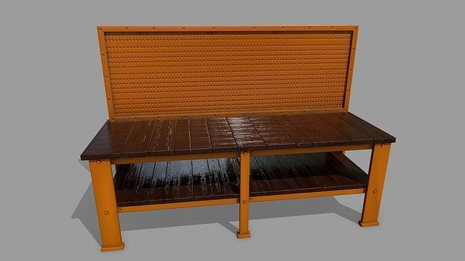 3D model workbench orange bench VR / AR / low-poly | CGTrader