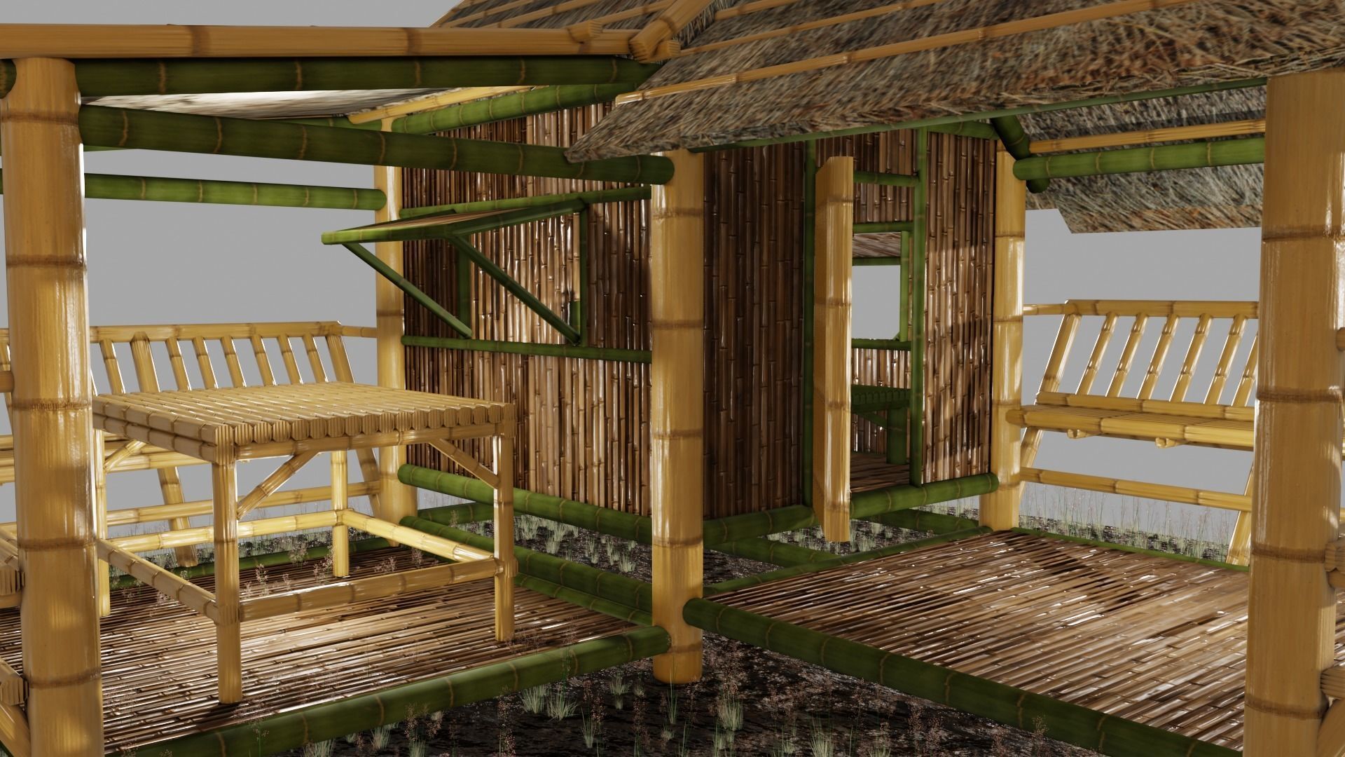 Thailand Bamboo hut style 3d model free VR / AR / low-poly 3D model ...