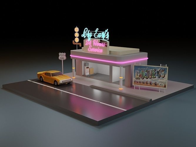 simple route 66 low poly scene 3D model | CGTrader