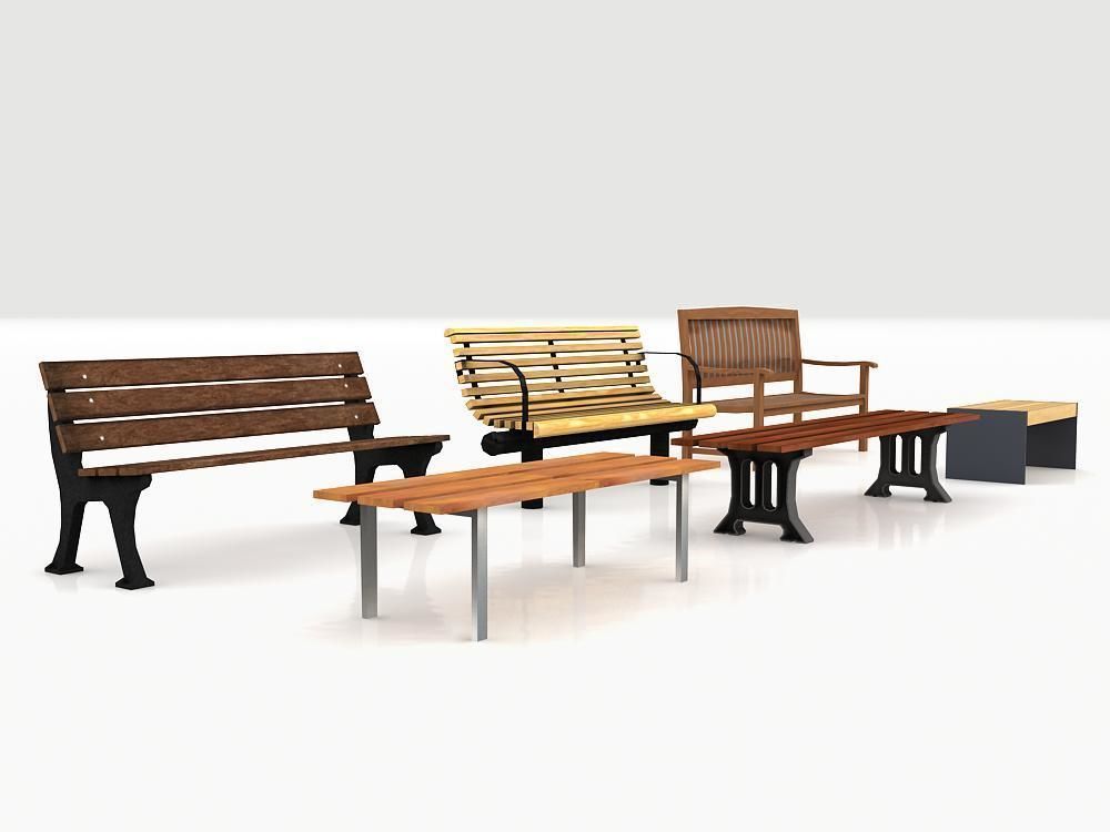 3D model low-poly 3D model benches set of wooden VR / AR / low-poly ...