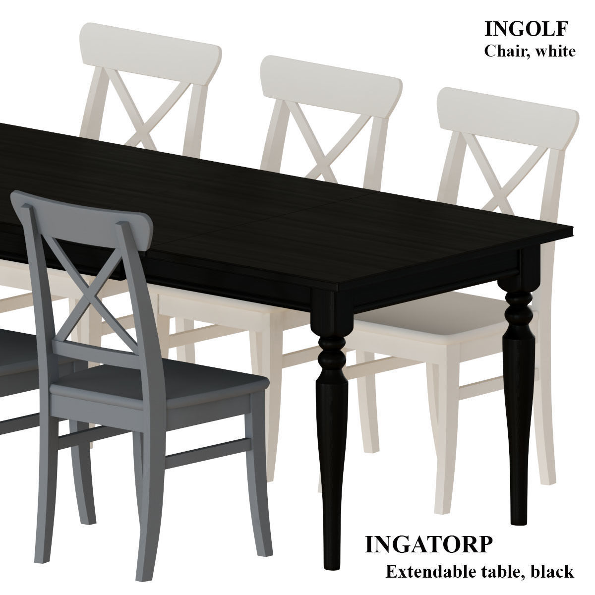INGATORP TABLE AND INGOLF CHAIRS SET 3D model | CGTrader