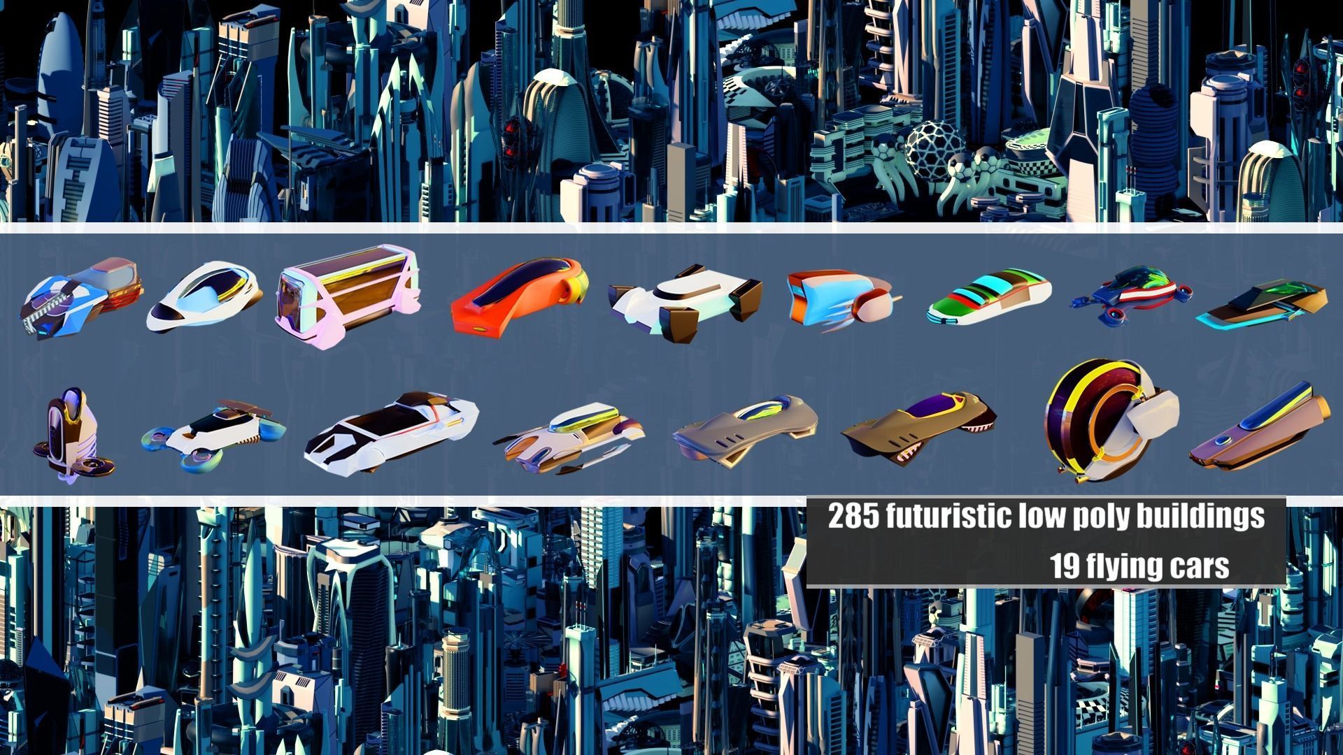 3D Model Collection 320 Futuristic LowPoly Buildings plus 20 Flying ...