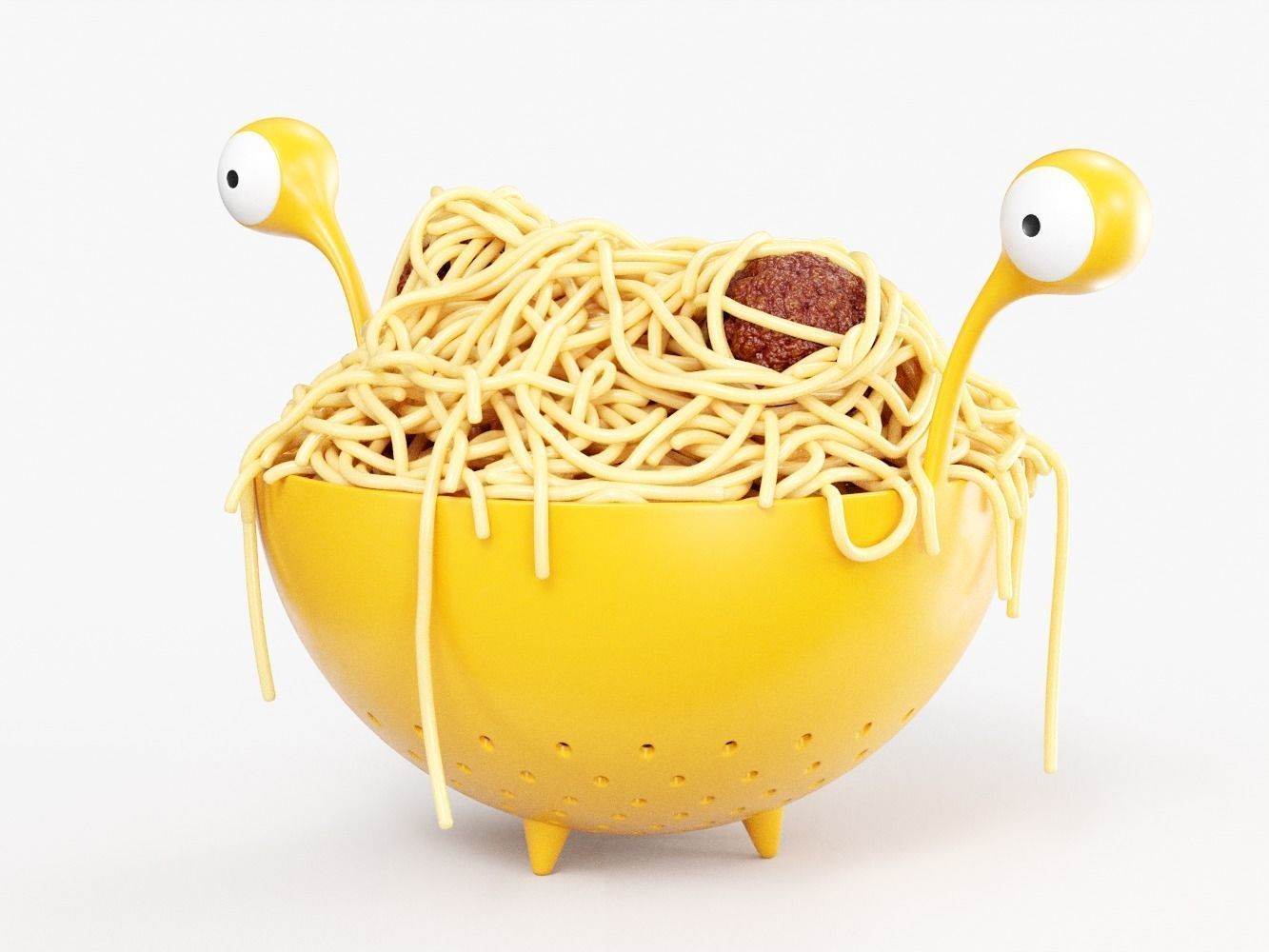 Spaghetti Monster Strainer with Noodles and Meatballs 3D model | CGTrader