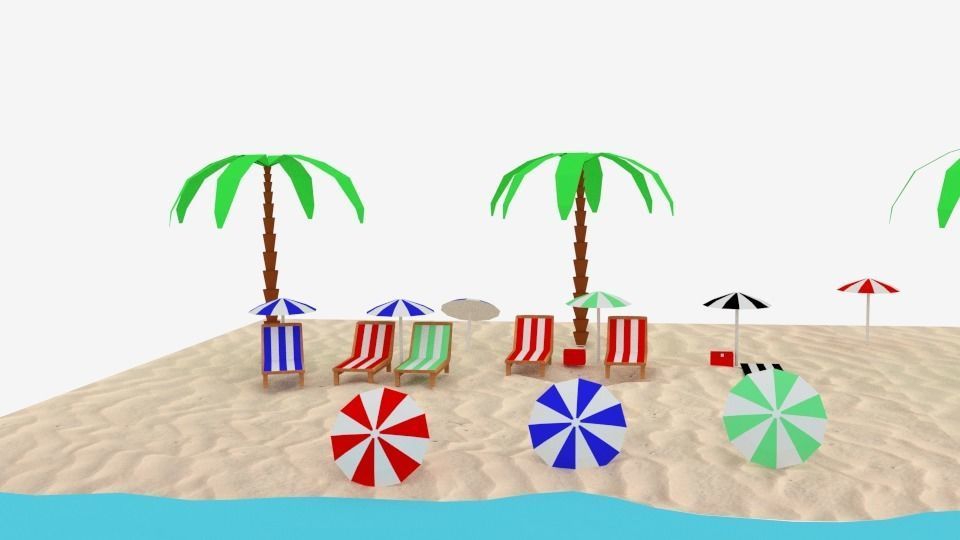3D model Beach Scene Lowpoly Basic VR / AR / low-poly | CGTrader