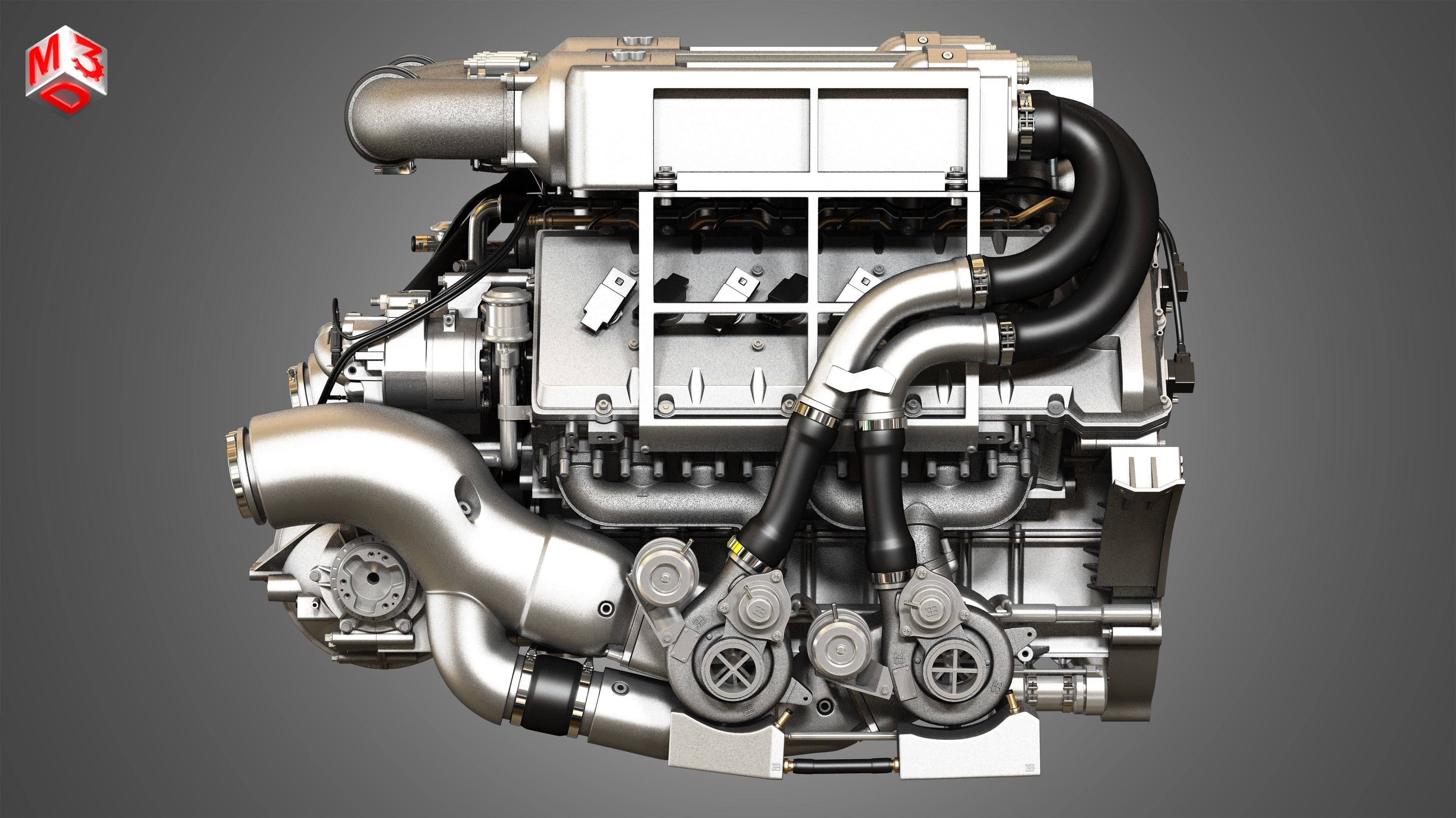 Veyron 8 Litre Engine - W16 Engine With 4 Turbochargers 3D model | CGTrader