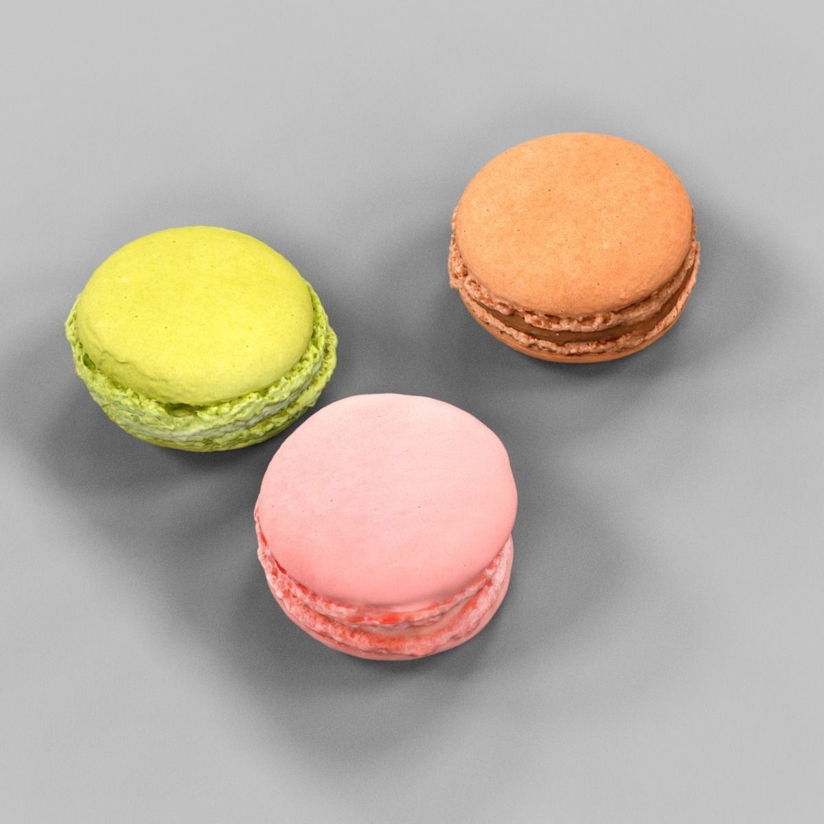 3D model 3 Macarons Pink Brown Green VR / AR / low-poly | CGTrader