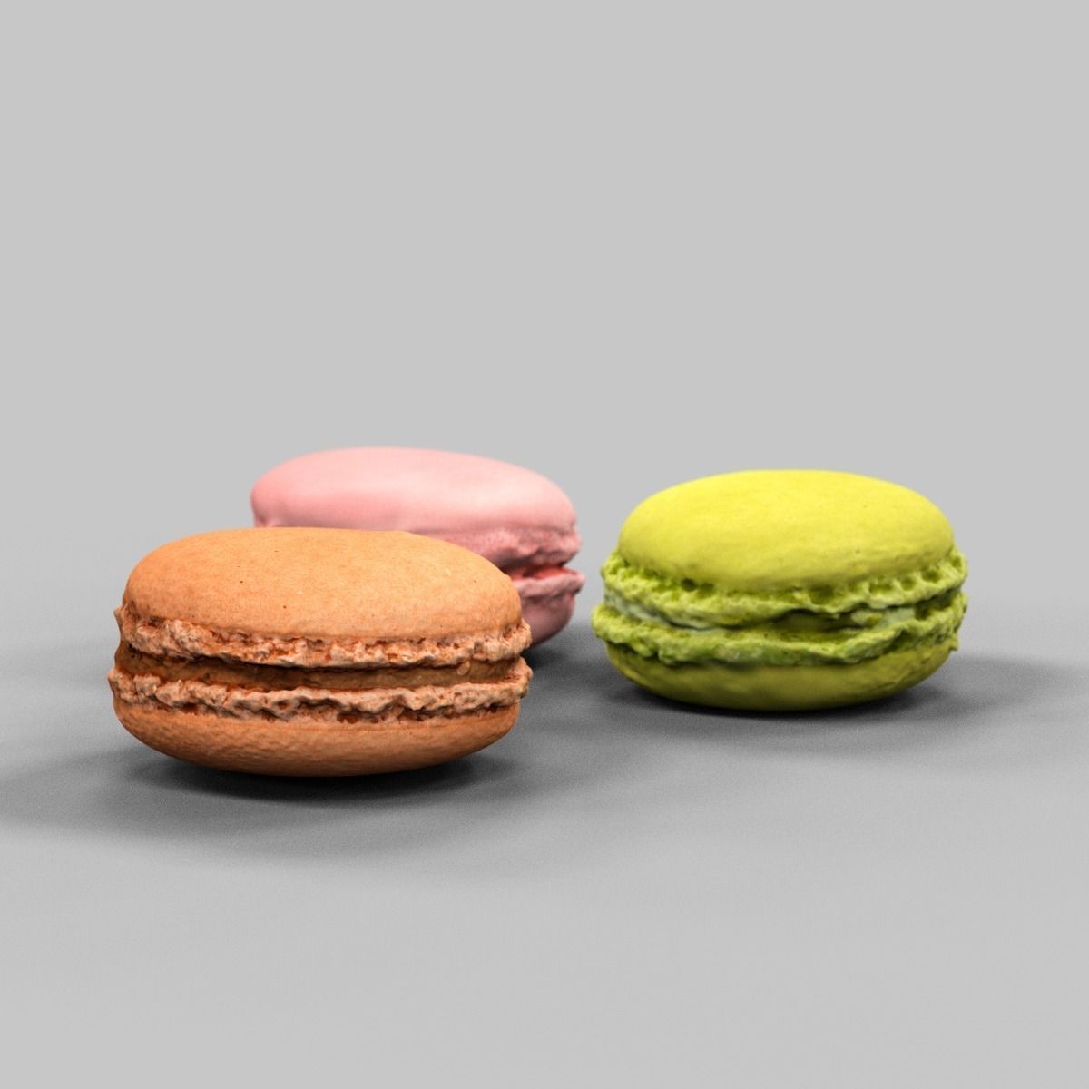 3D model 3 Macarons Pink Brown Green VR / AR / low-poly | CGTrader