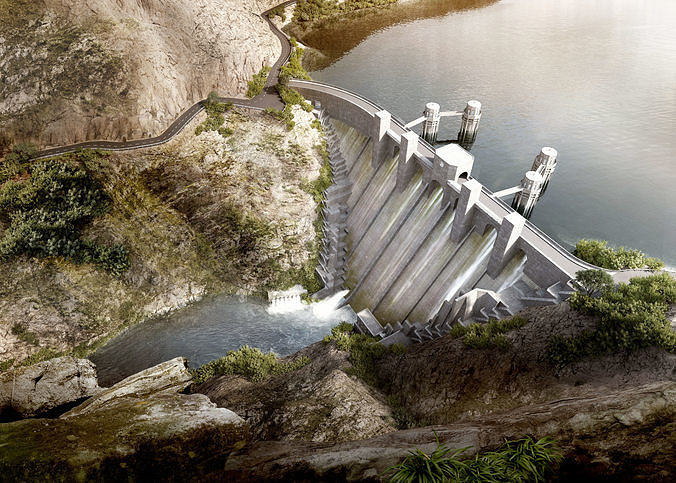 Dams construction river 3D model animated rigged | CGTrader