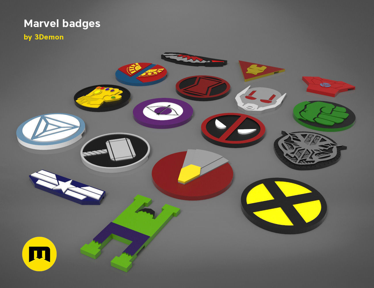 Marvel Badge Designs With Colors 3D model 3D printable | CGTrader