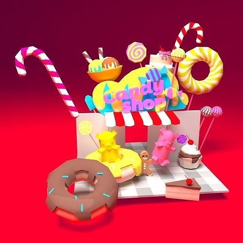 low poly candy shop pack 3D model | CGTrader