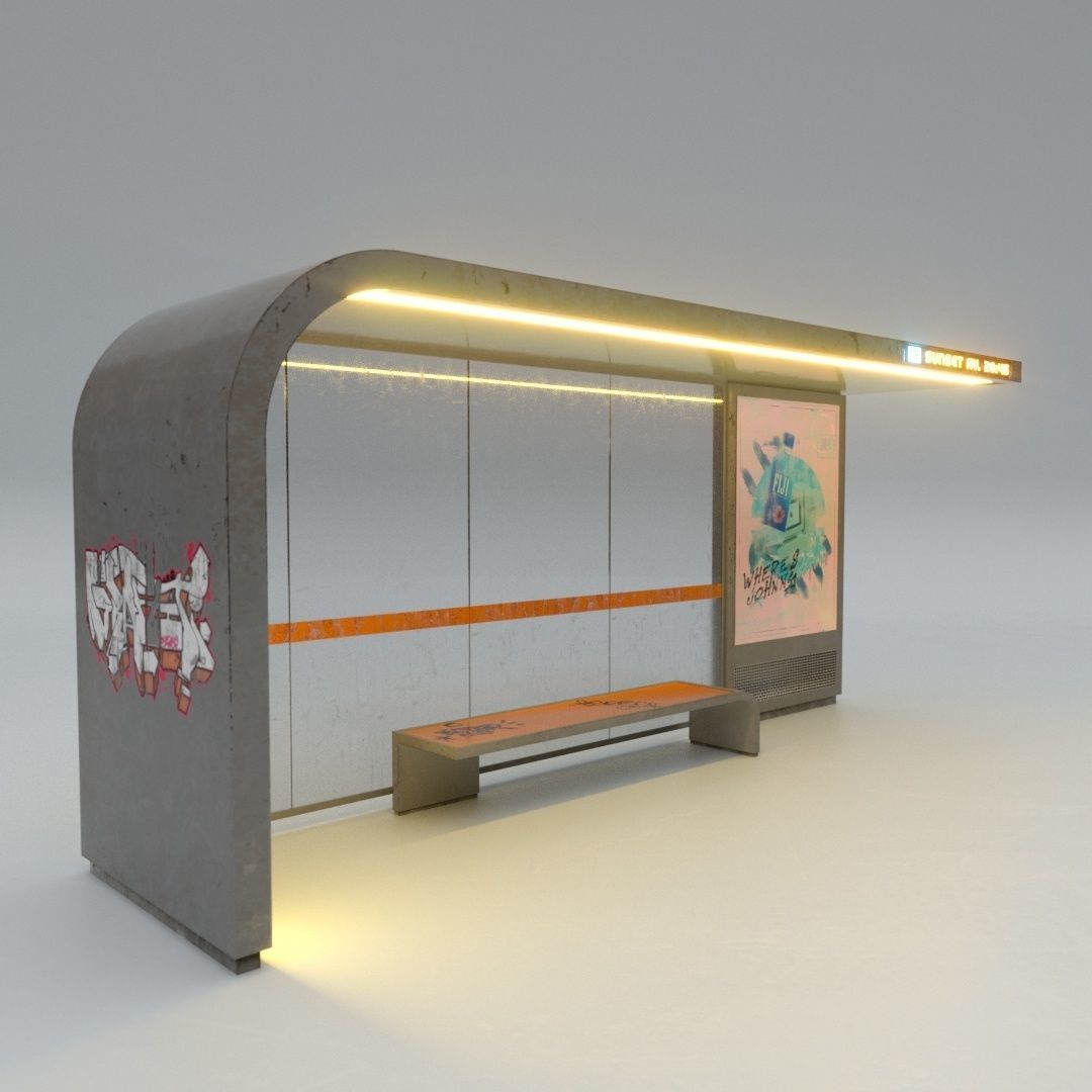 3D model Cyberpunk Bus Shelter VR / AR / low-poly | CGTrader