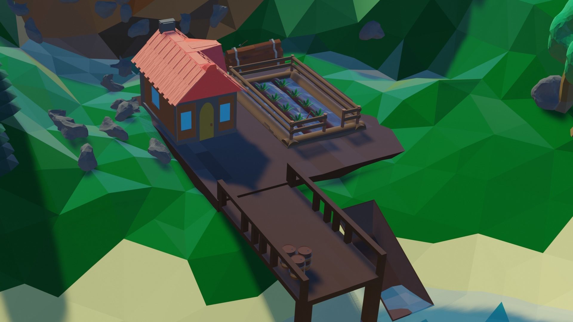 low poly terrain island with trees and lake 3D model 3D printable ...