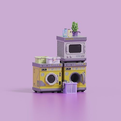 Voxel Washing Machine and Dryer by Bkvoxel 3D model | CGTrader